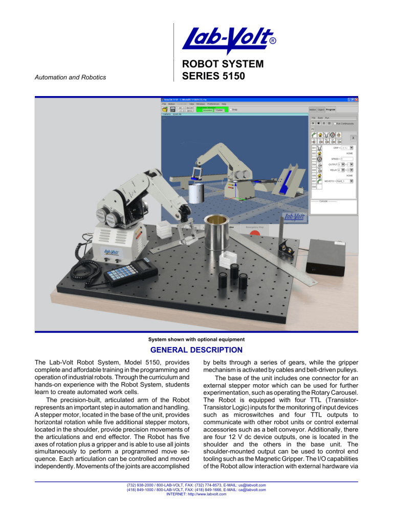 Lab-Volt Robot System 5150: Industrial Robotics Training Manual