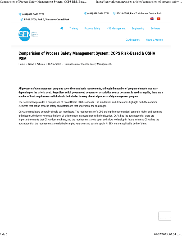 CCPS Risk-Based vs. OSHA PSM: Process Safety Management Comparison