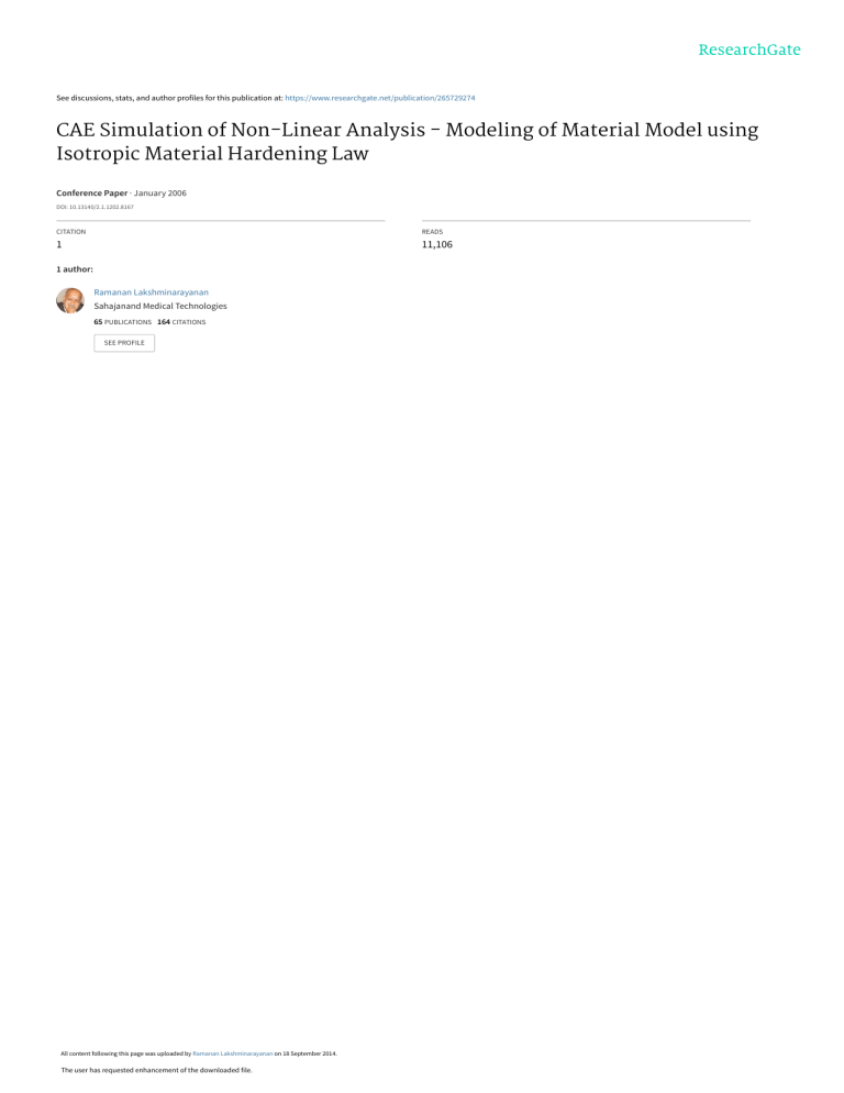 Cae Simulation Non Linear Analysis And Material Modeling