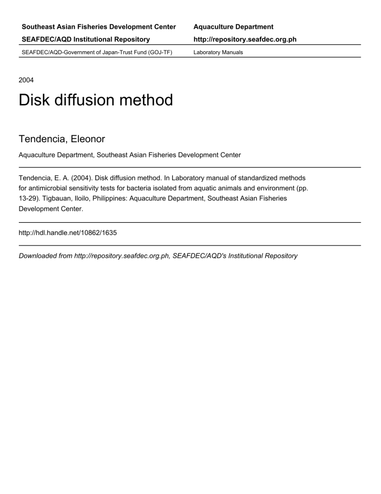 Disk Diffusion Method Antimicrobial Sensitivity Testing