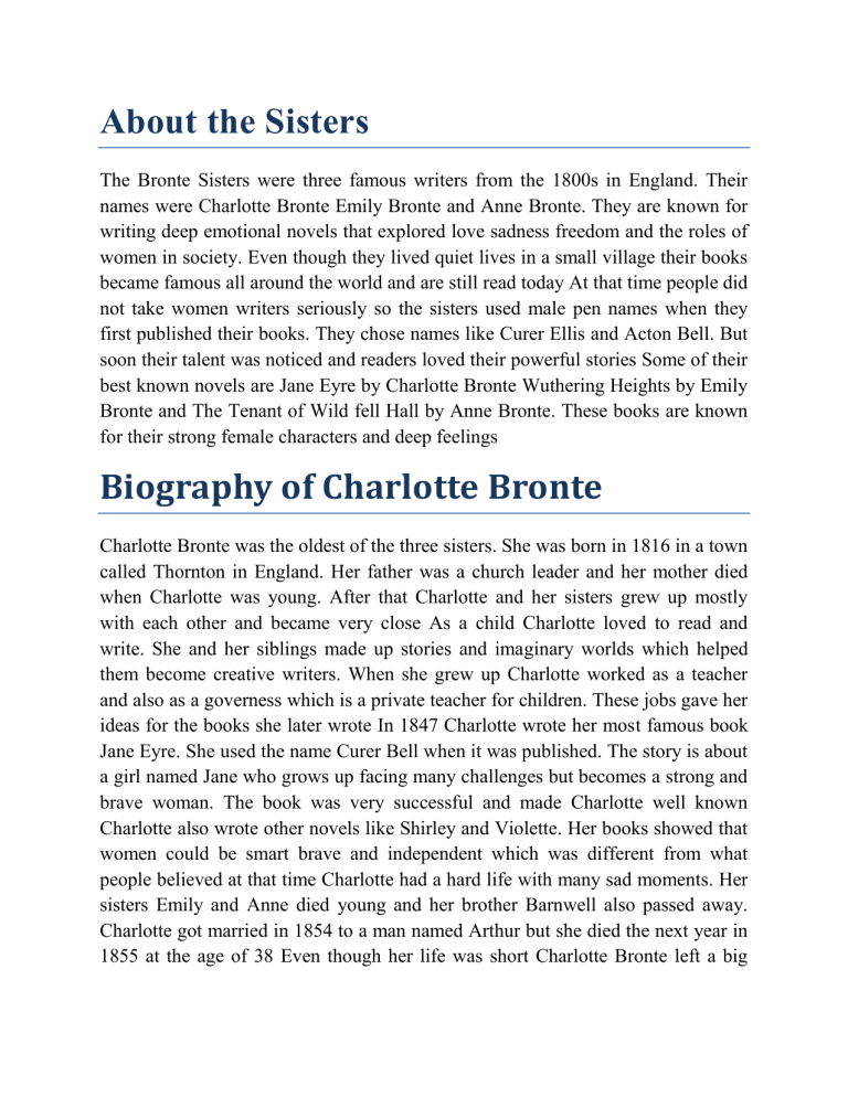 Charlotte Bronte Biography: Life, Works, and Legacy