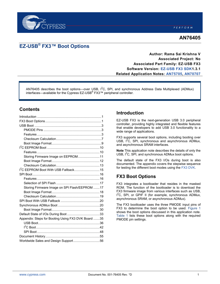 AN76405 001-76405 0D V EZ-USB® FX3™ Boot Options