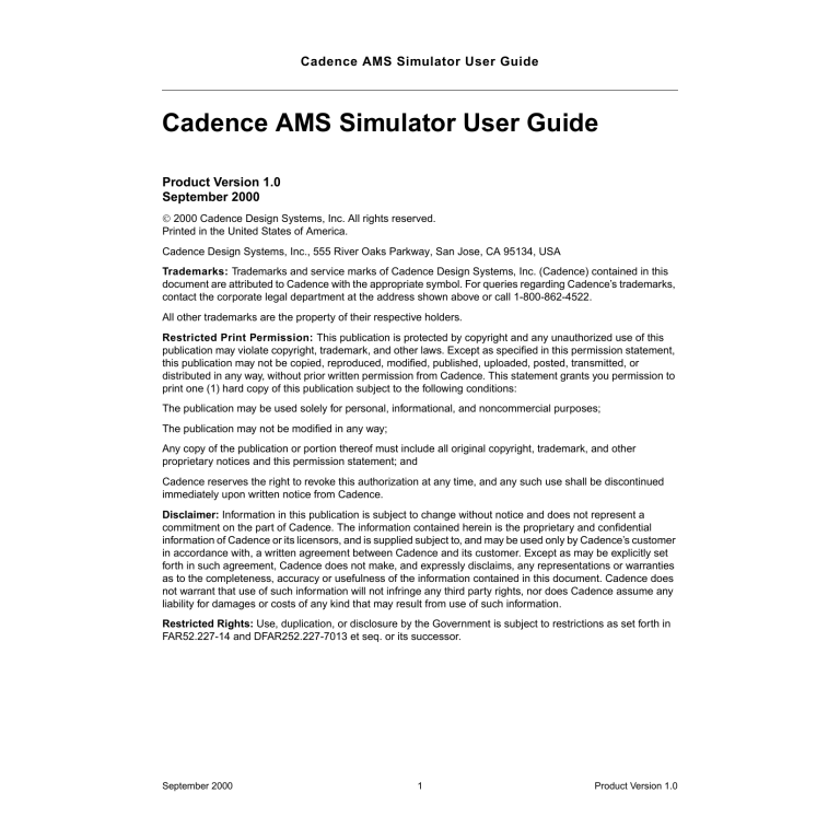 Cadence AMS Simulator User Guide