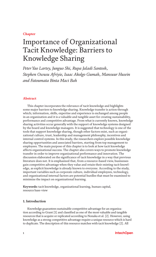 Tacit Knowledge & Knowledge Sharing Barriers in Organizations