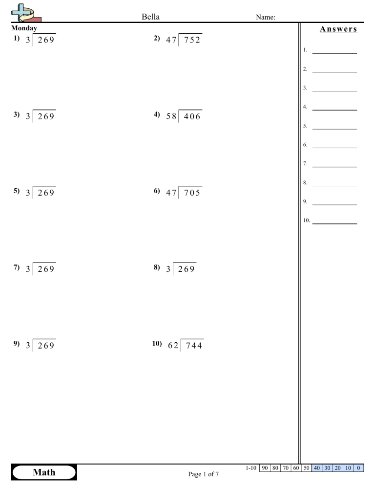 Division Worksheet: Elementary Math Practice