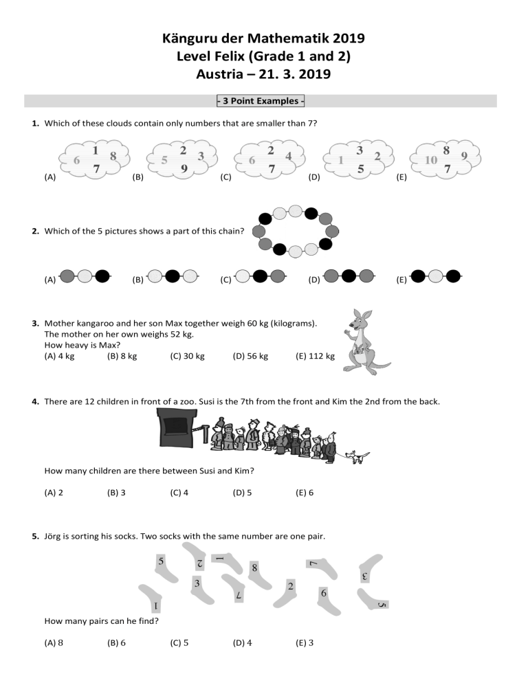 Math Competition Problems for Grades 1-2