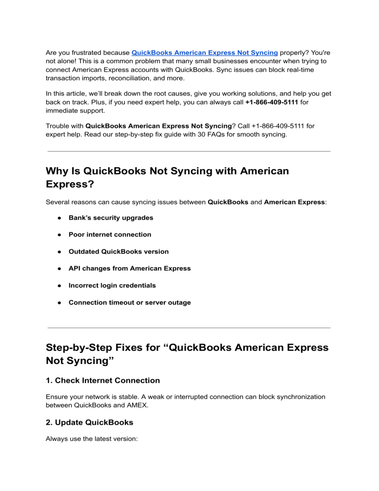 QuickBooks American Express Sync Issues: Fixes & FAQs