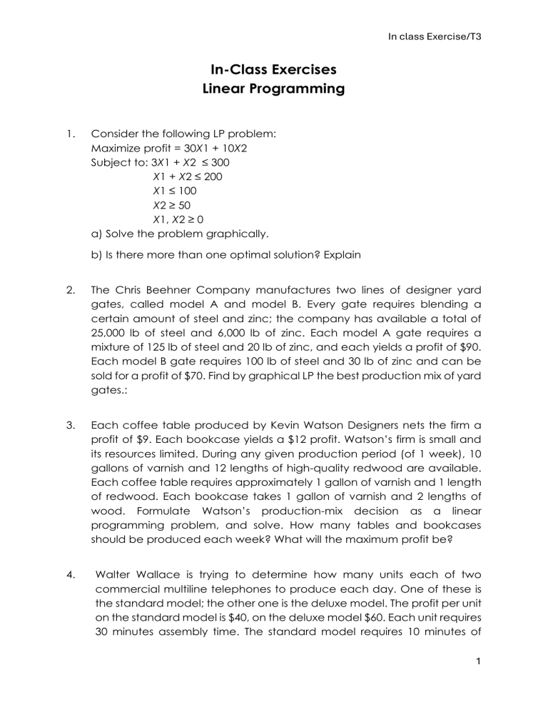 Linear Programming Exercises: Profit & Production Optimization