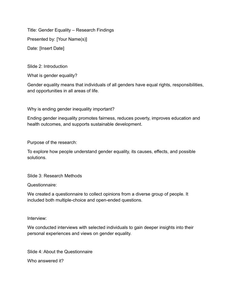 Gender Equality Research: Findings & Solutions