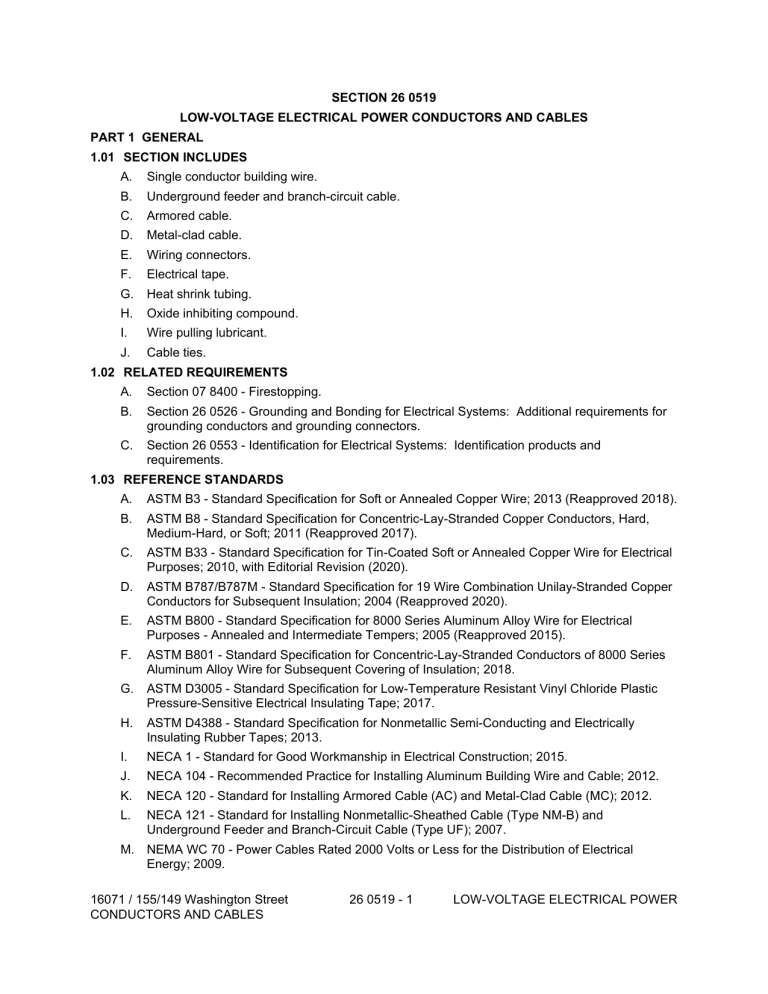 Low-Voltage Electrical Power Conductors & Cables Spec