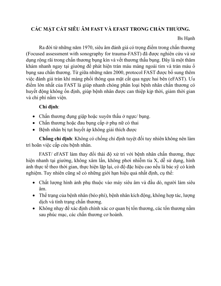 FAST & eFAST Ultrasound in Trauma: A Medical Guide