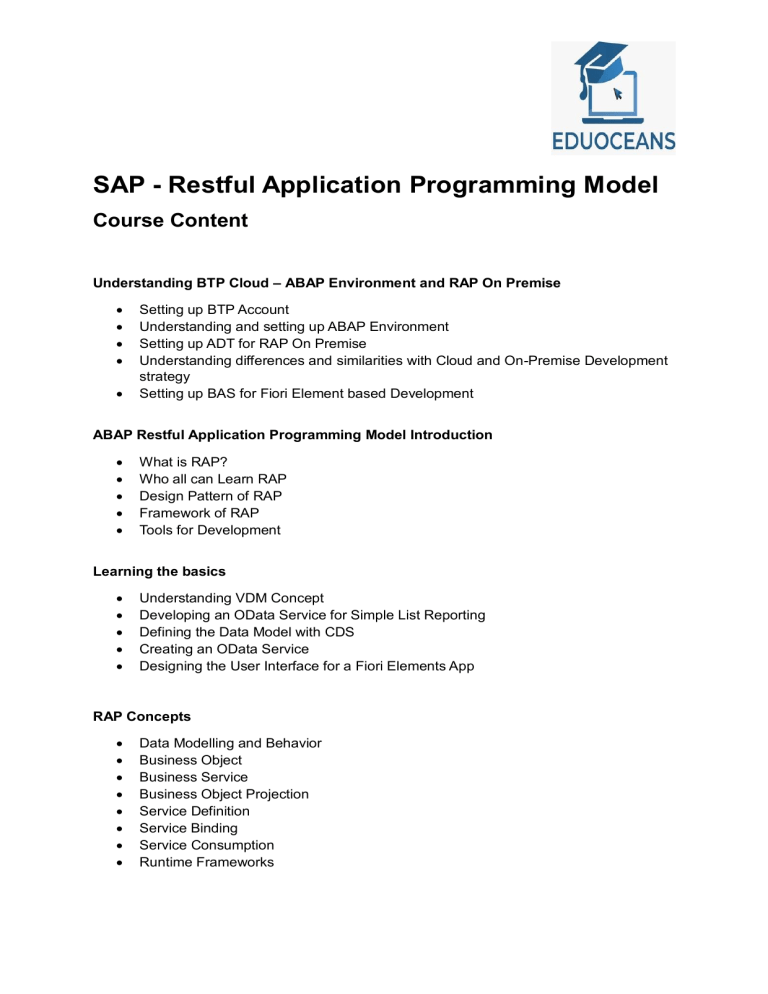 SAP RAP Course Content: ABAP Restful Programming Model