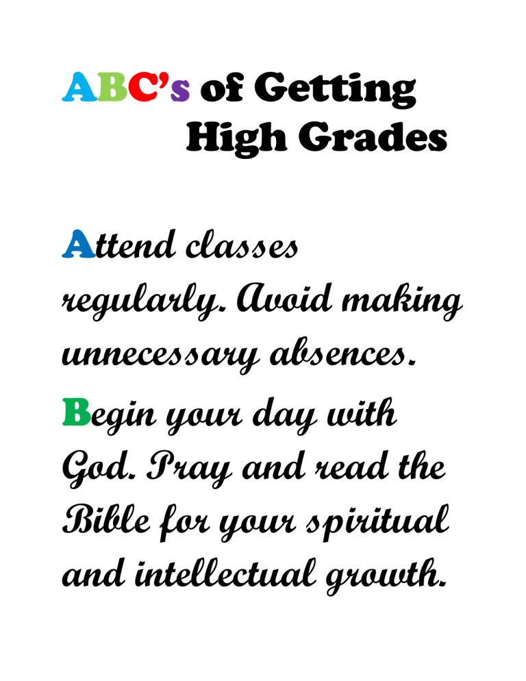 ABC's of Getting High Grades: A Student Success Guide