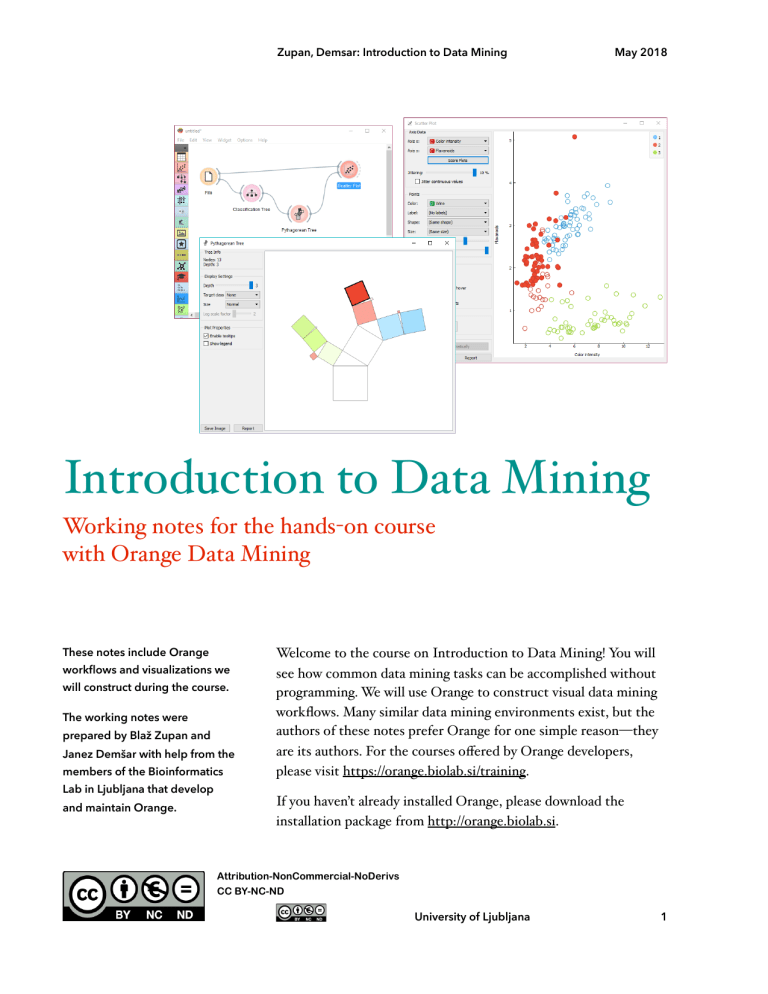 Data Mining with Orange: Course Working Notes