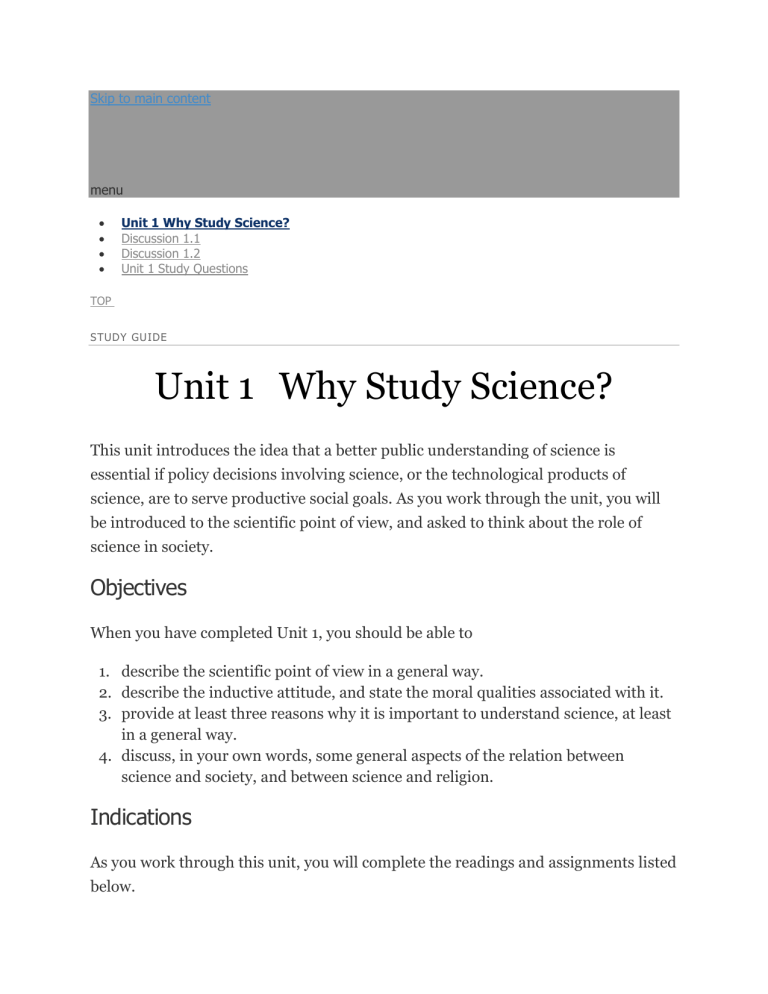 Why Study Science? Unit 1 Study Guide