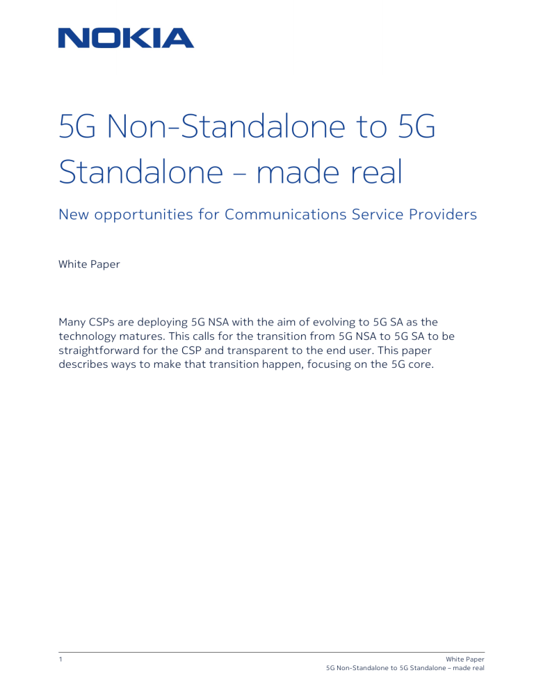5G NSA to SA Transition: Opportunities for CSPs