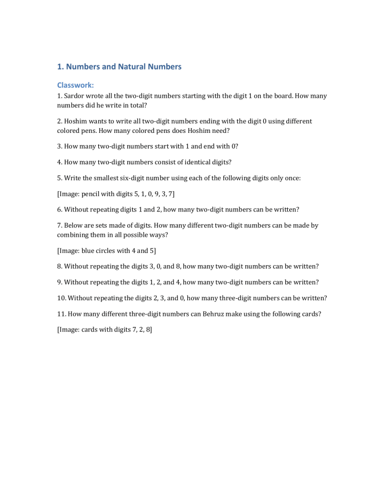 Numbers & Natural Numbers Worksheet: Elementary Math