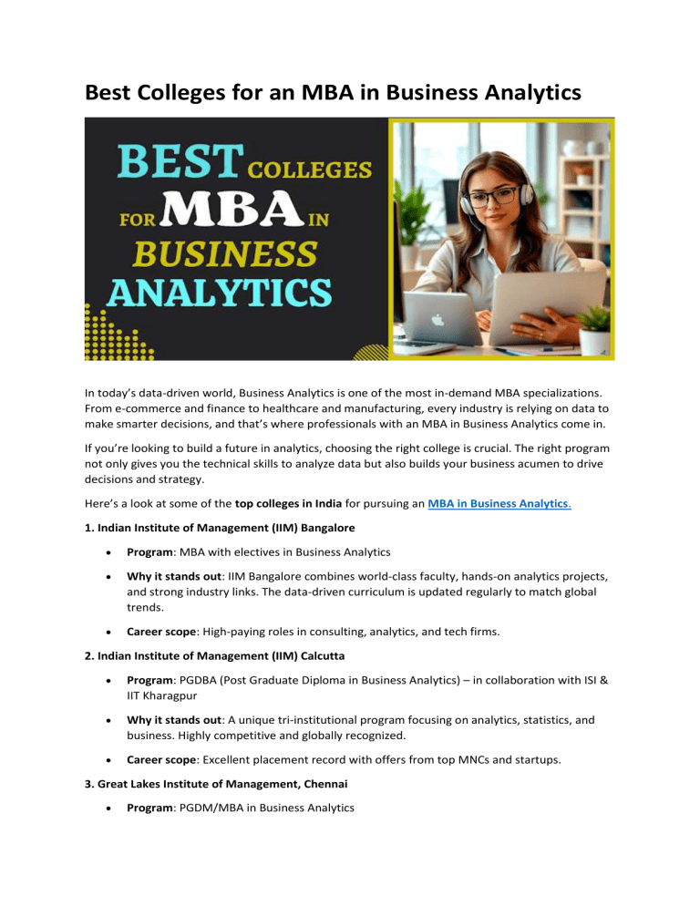 Best MBA Programs in Business Analytics in India