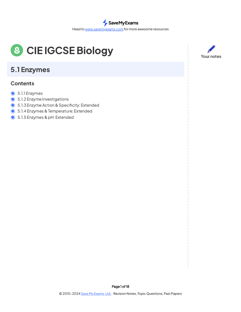 IGCSE Biology: Enzymes Revision Notes
