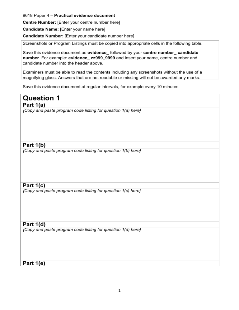 Computer Science Practical Exam Evidence Document