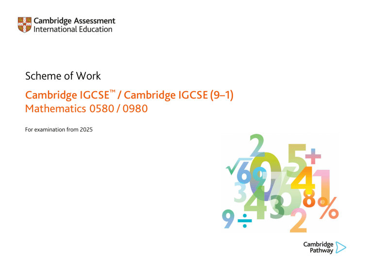 Cambridge IGCSE Mathematics Scheme of Work (0580/0980)