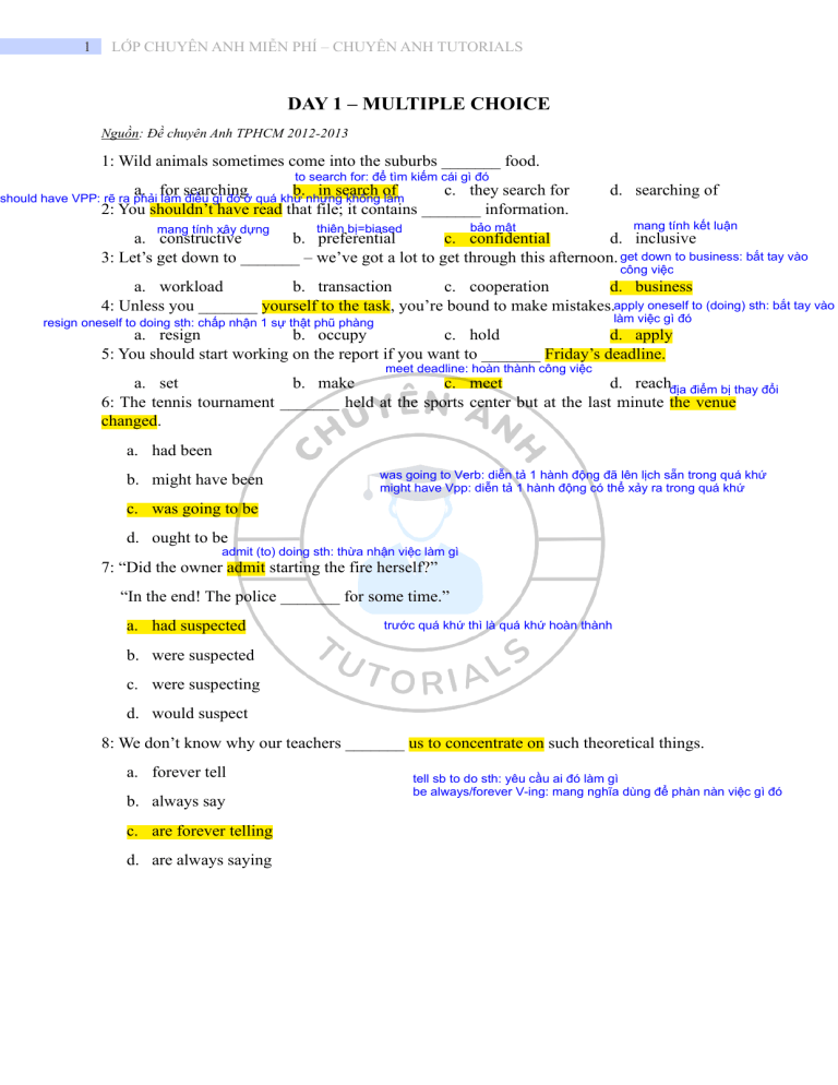 English Multiple Choice Practice: Grammar & Vocabulary
