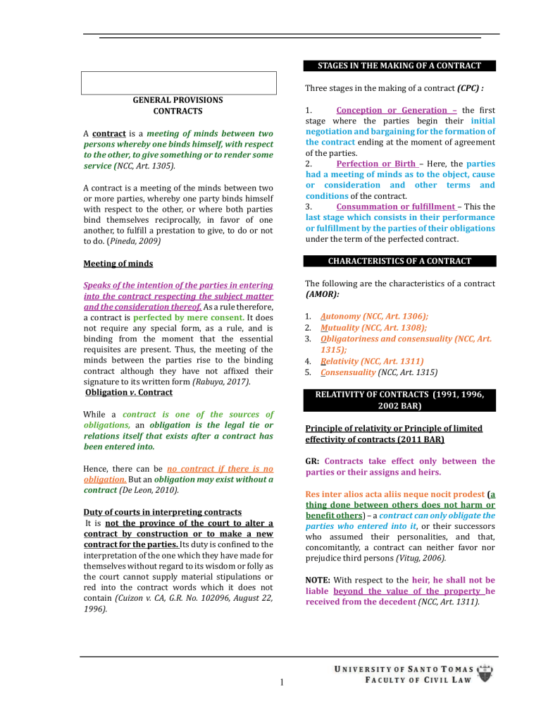 Contract Law: Stages, Characteristics, and Relativity
