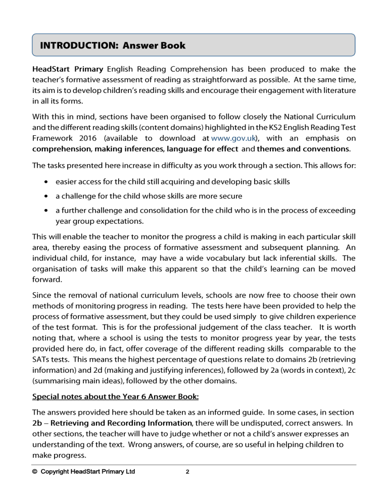 English Reading Comprehension Answer Book - Primary