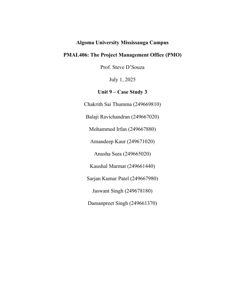 PMO Outsourcing: A Case Study Analysis