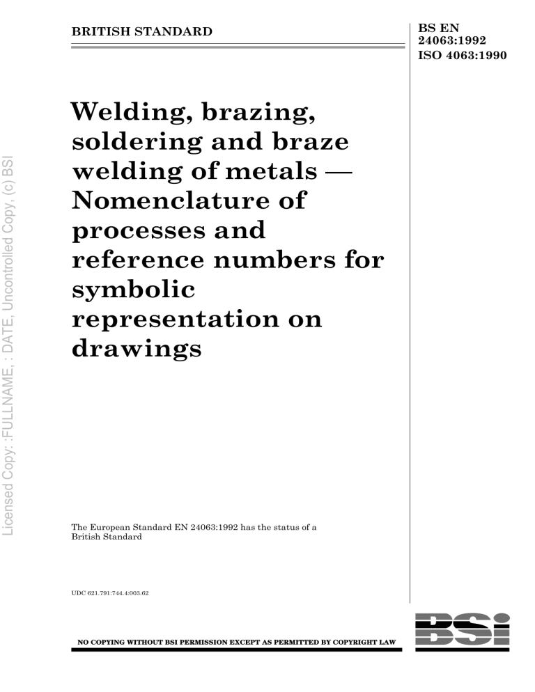 Welding Nomenclature: BS EN 24063 Standard