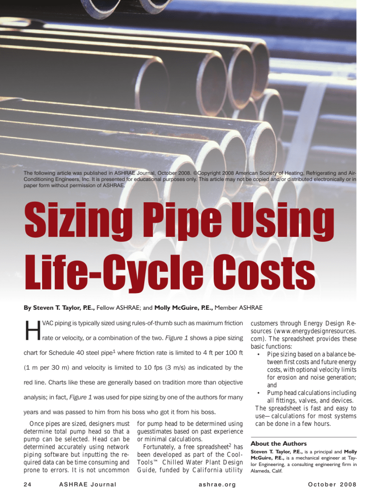 HVAC Pipe Sizing: Life-Cycle Cost Optimization