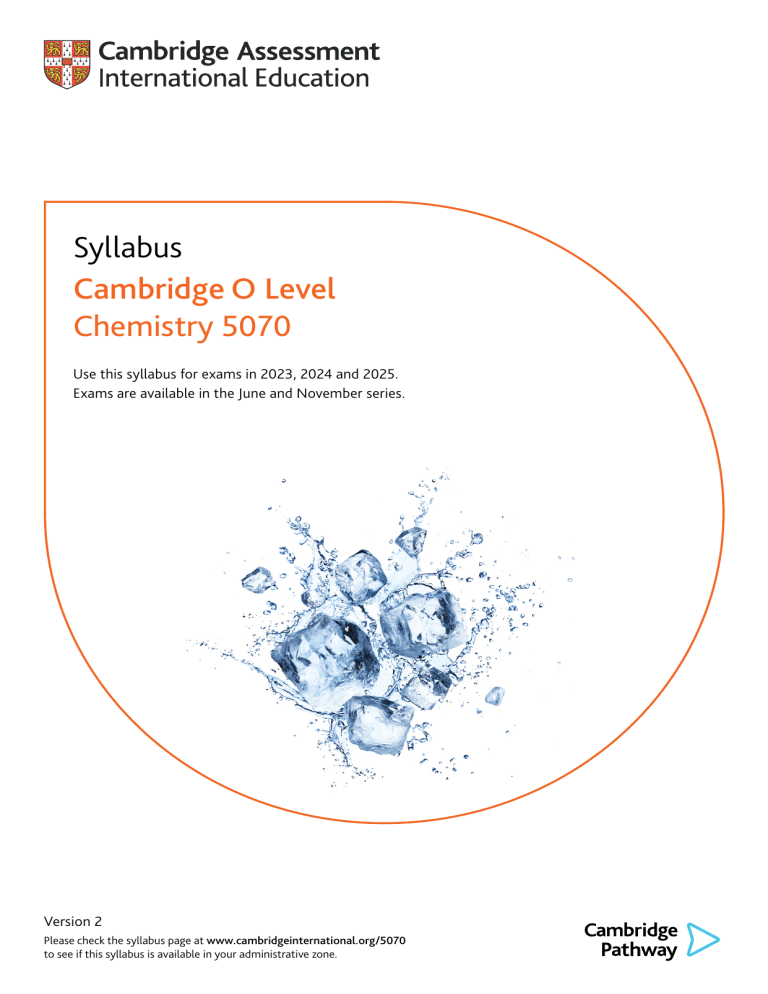Cambridge O Level Chemistry 5070 Syllabus (2023-2025)
