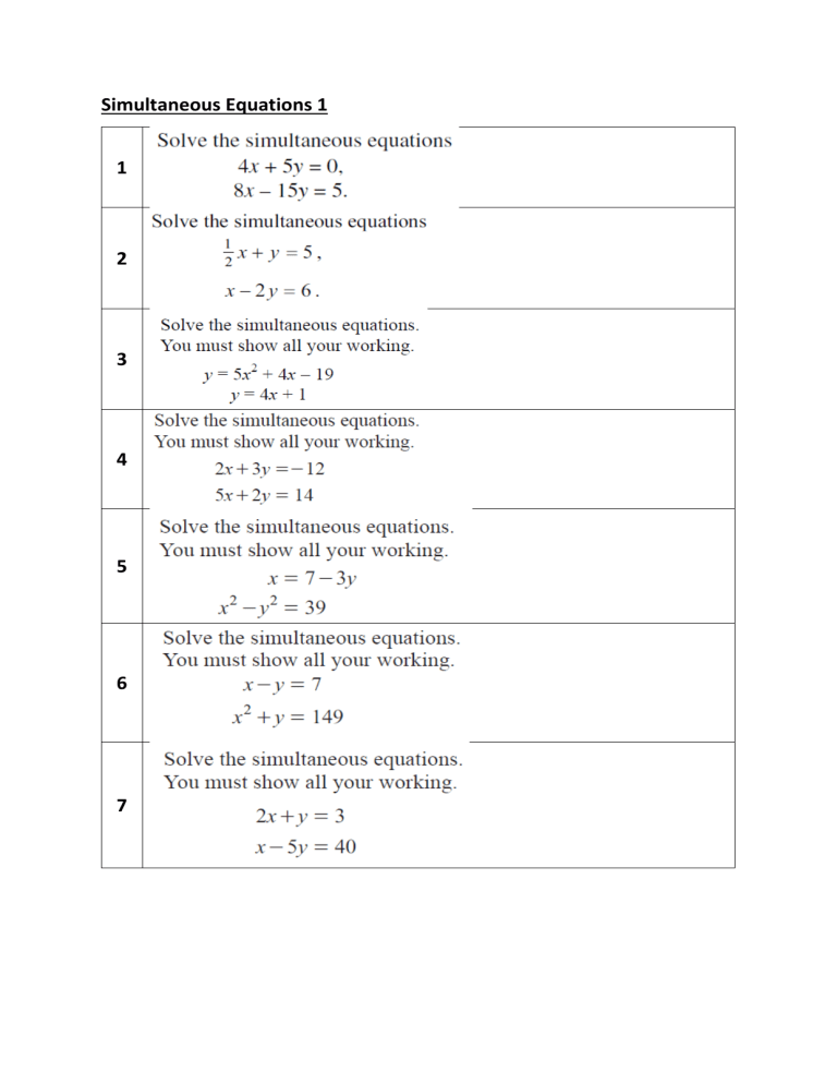 Simultaneous Equations Worksheet Practice Problems