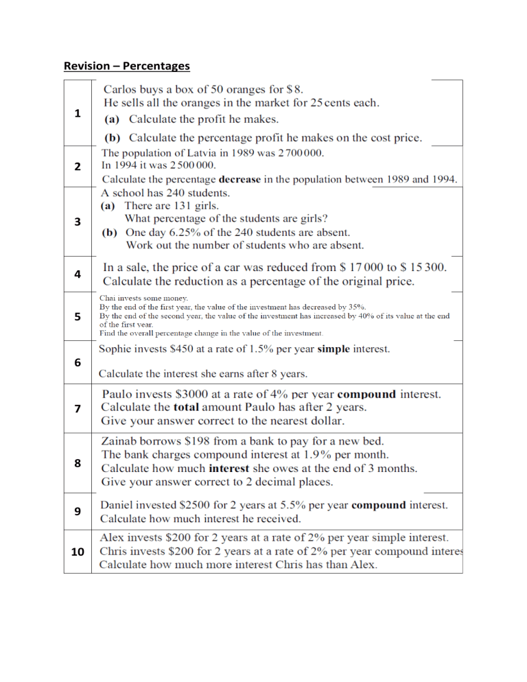 Percentage Calculation Worksheet