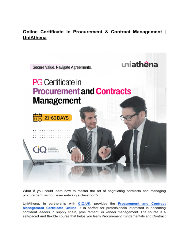 Online Procurement & Contract Management Certificate | UniAthena