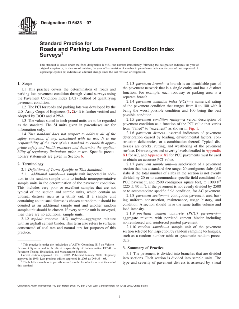 Pavement Condition Index (PCI) Survey Standard Practice