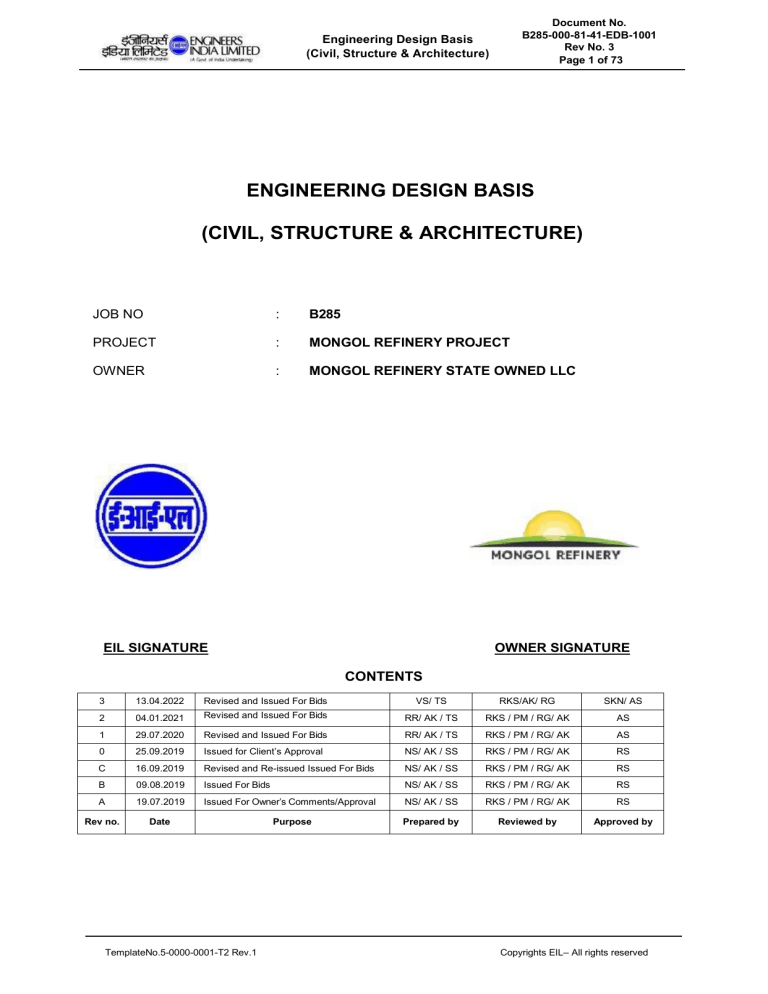 Mongol Refinery Project: Civil & Structural Design Basis