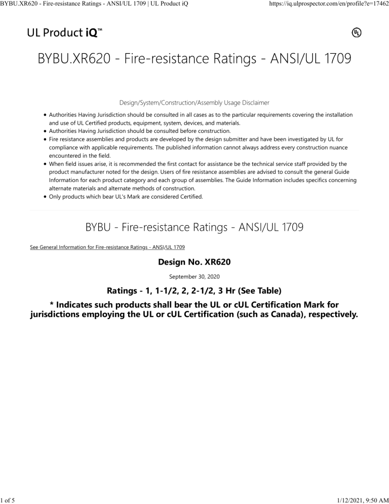 Fire-Resistance Ratings for Steel Columns - ANSI/UL 1709