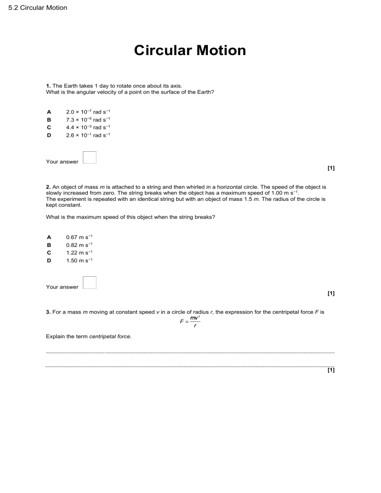 Circular Motion Physics Exam - High School Level