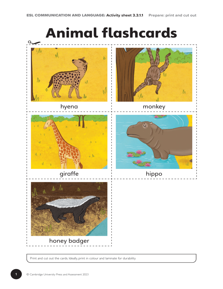 ESL Animal Flashcards Activity Sheet