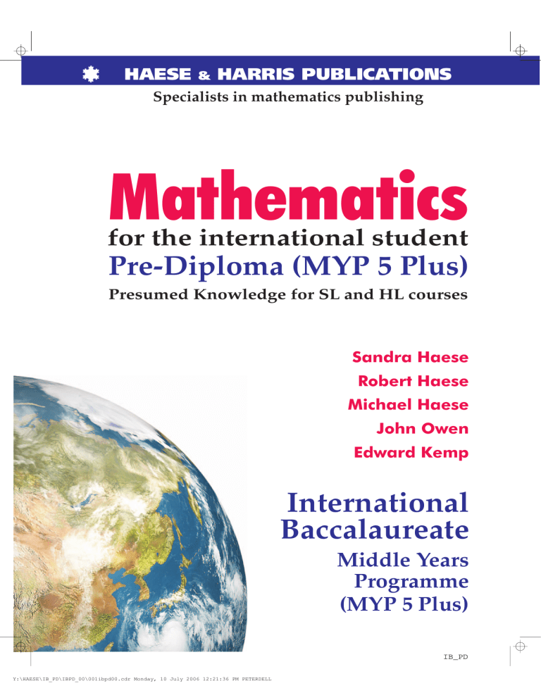 Mathematics for IB Pre-Diploma (MYP 5 Plus) | Haese & Harris