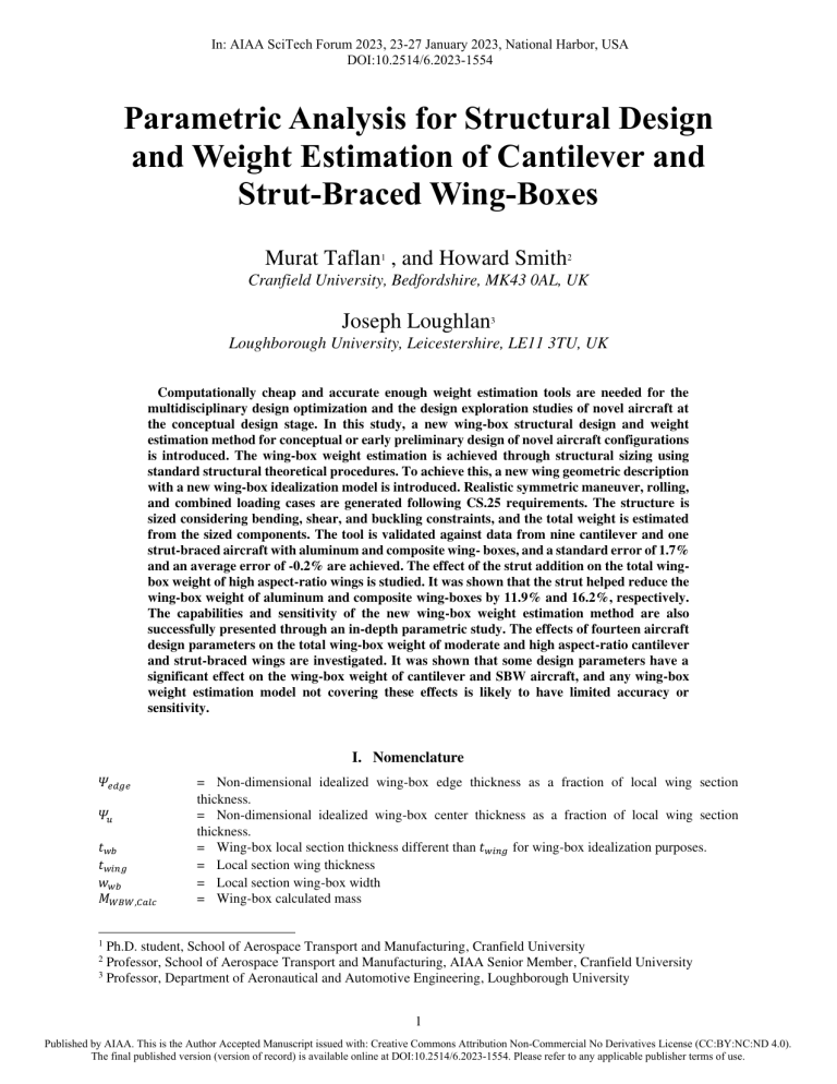 Wing-Box Structural Design & Weight Estimation: Parametric Analysis