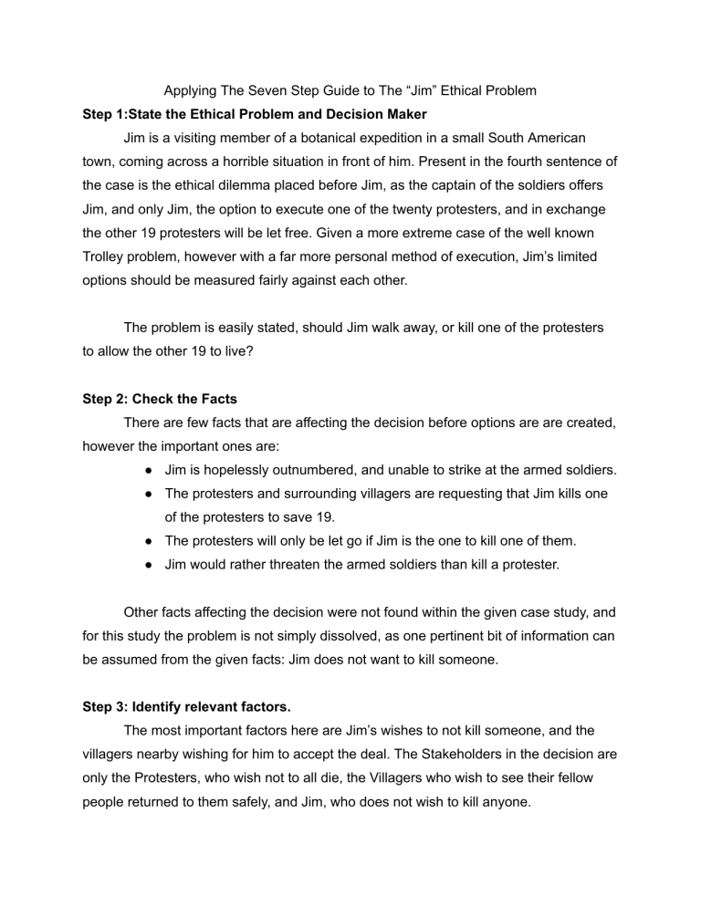 Jim Ethical Problem: A 7-Step Analysis