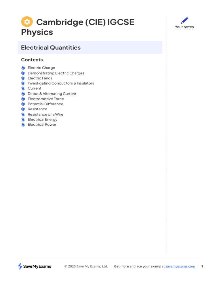 IGCSE Physics: Electrical Quantities Notes