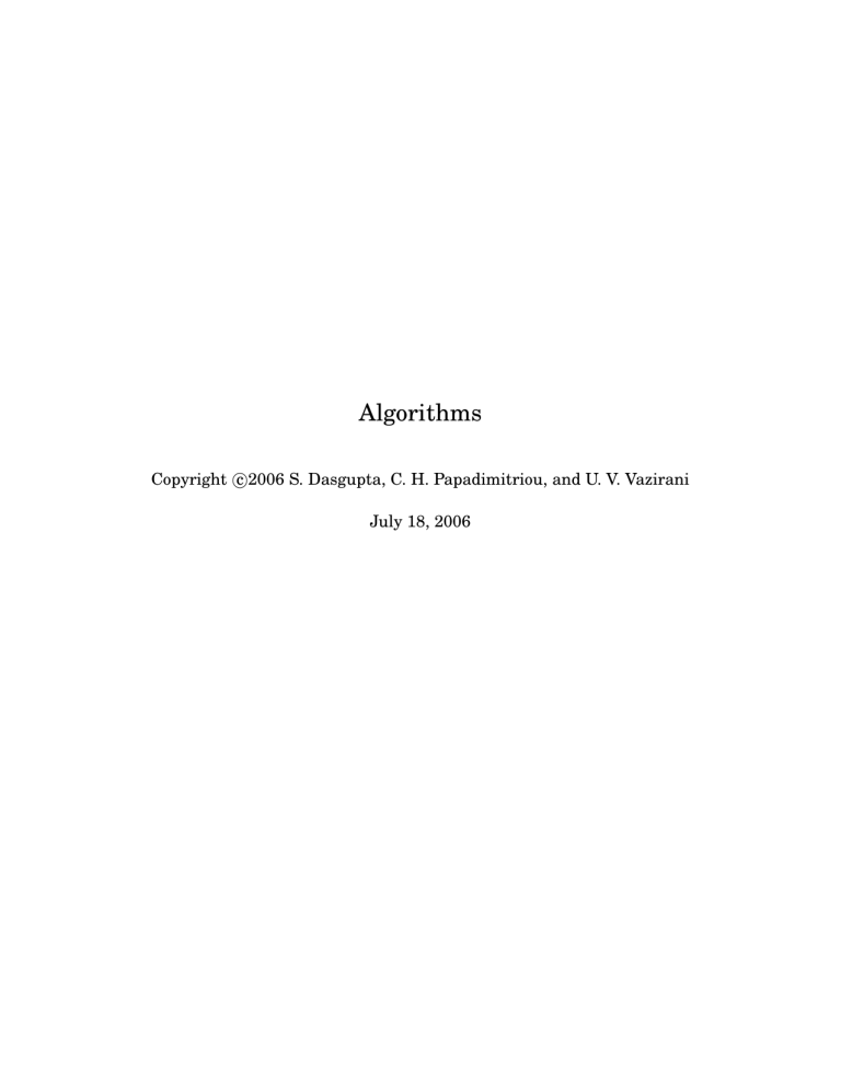 Algorithms Textbook: Dasgupta, Papadimitriou, Vazirani (2006)