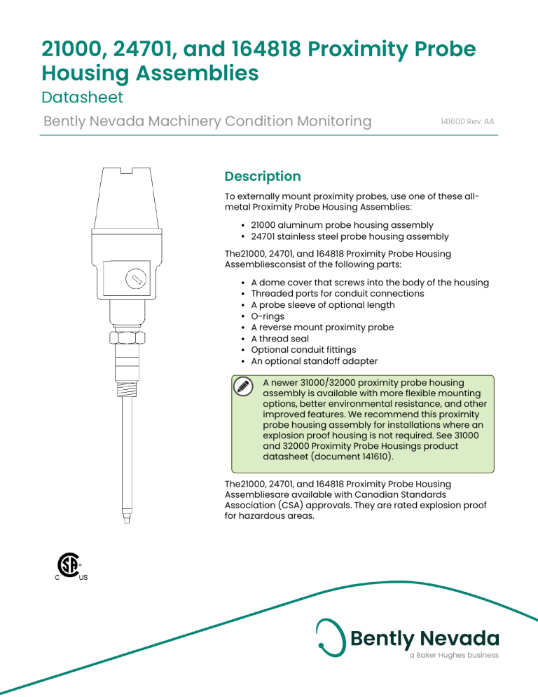 Proximity Probe Housing Assemblies Datasheet