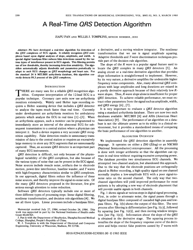 Real-Time QRS Detection Algorithm for ECG Signals