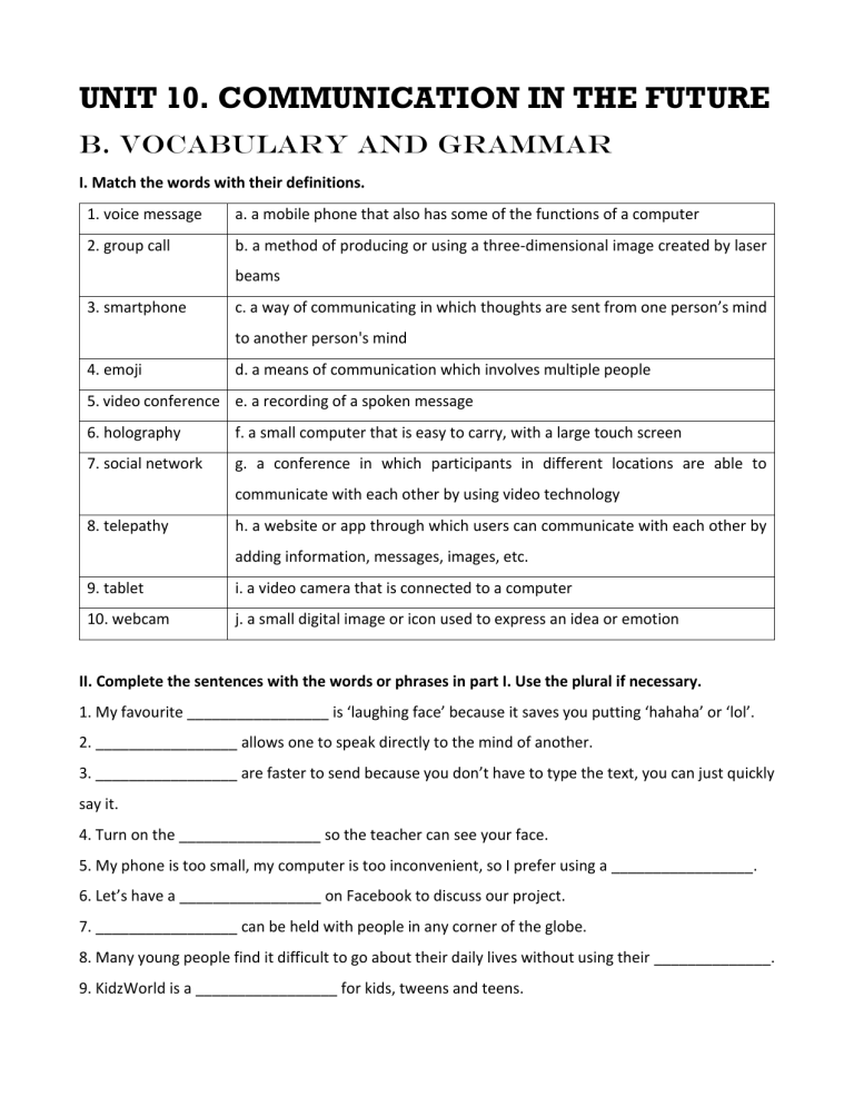 Future Communication Vocabulary & Grammar Worksheet