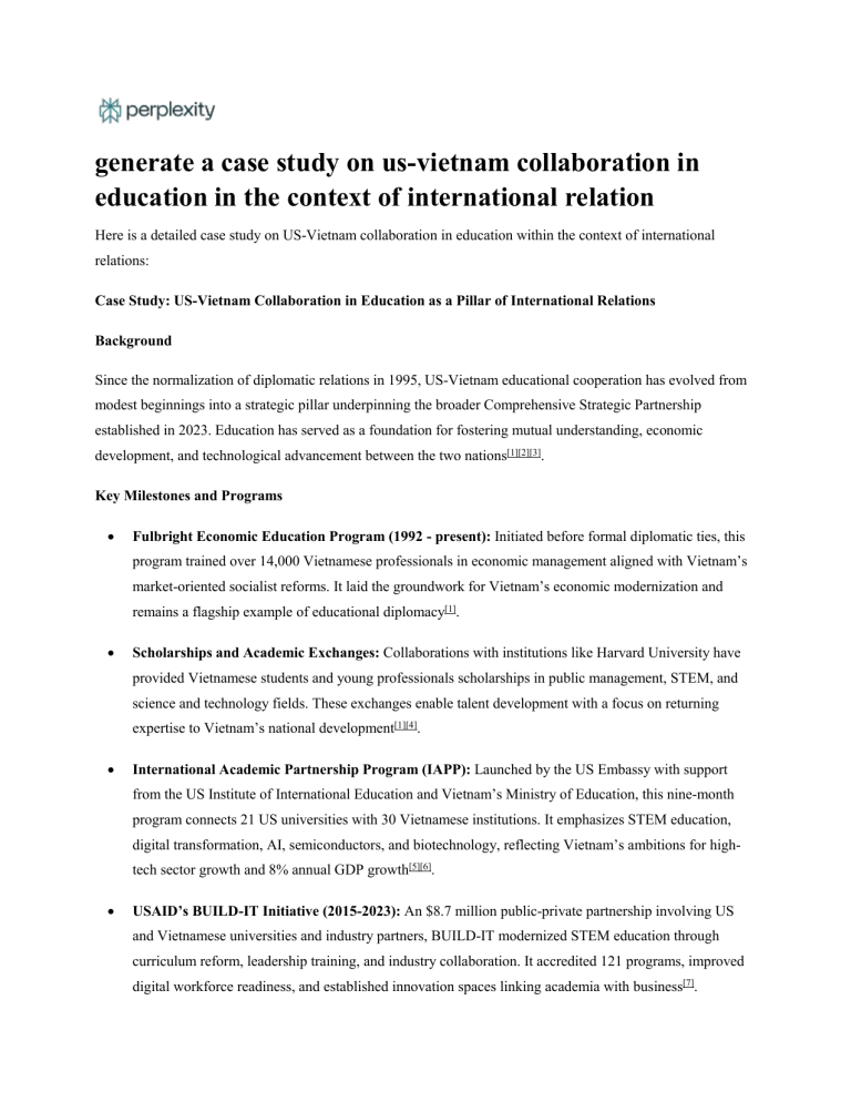 US-Vietnam Education Collaboration: A Case Study