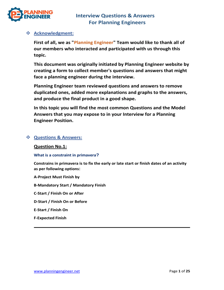 Planning Engineer Interview Questions & Answers